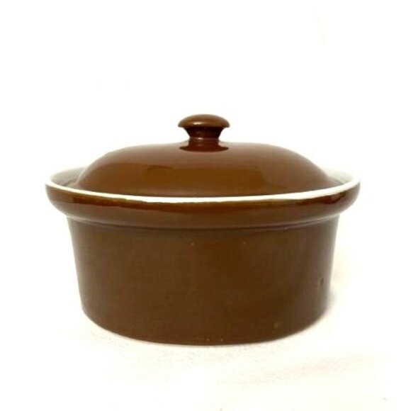 Hall | Kitchen | Vtg Hall Casserole Bean Pot With Lid Brown Oval Shaped ...